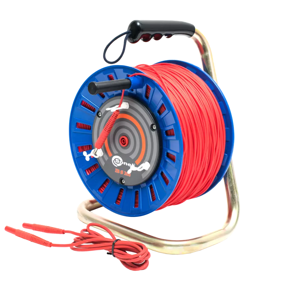 Test lead on a reel with banana plugs; 200 m; red Test lead 200 m for ...